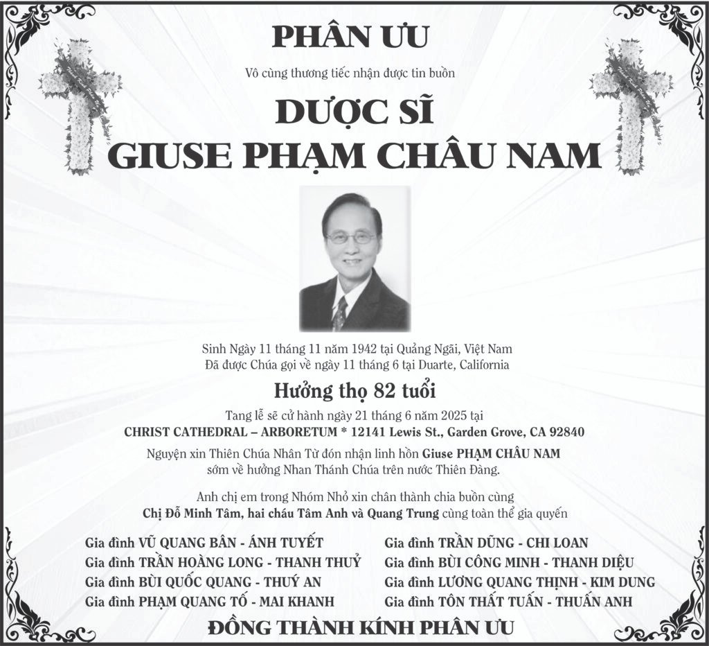 PHÂN ƯU: DƯỢC SĨ GIUSE PHẠM CHÂU NAM – Vien Dong Daily News