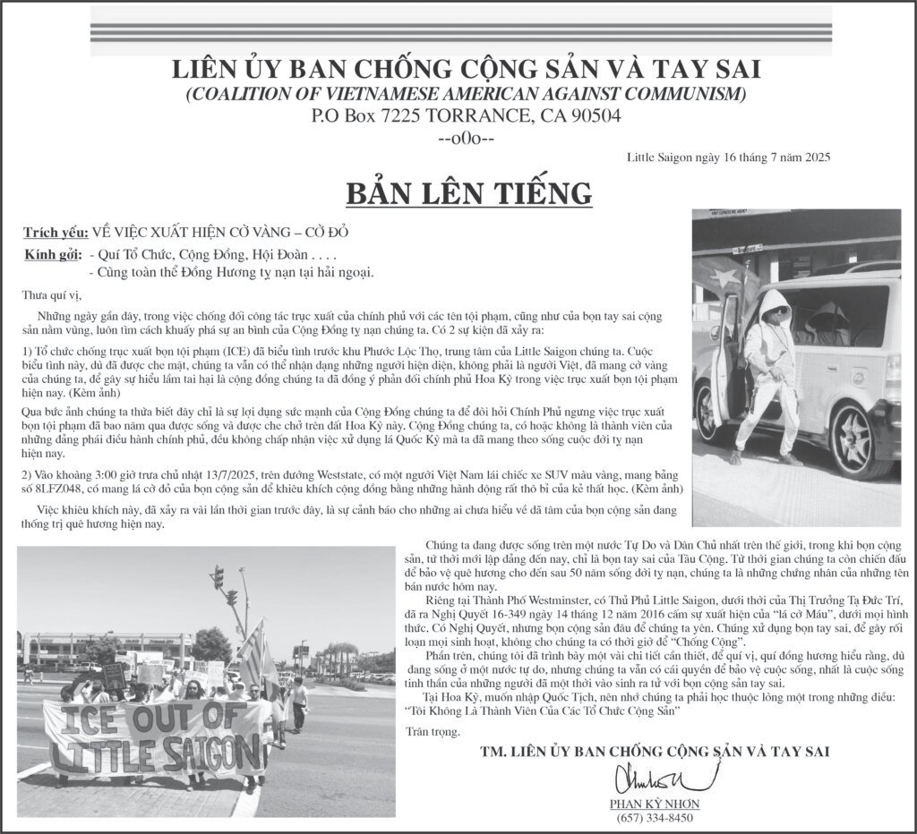 BẢN LÊN TIẾNG CỦA LIÊN ỦY BAN CHỐNG CỘNG SẢN VÀ TAY SAI – Vien Dong ...